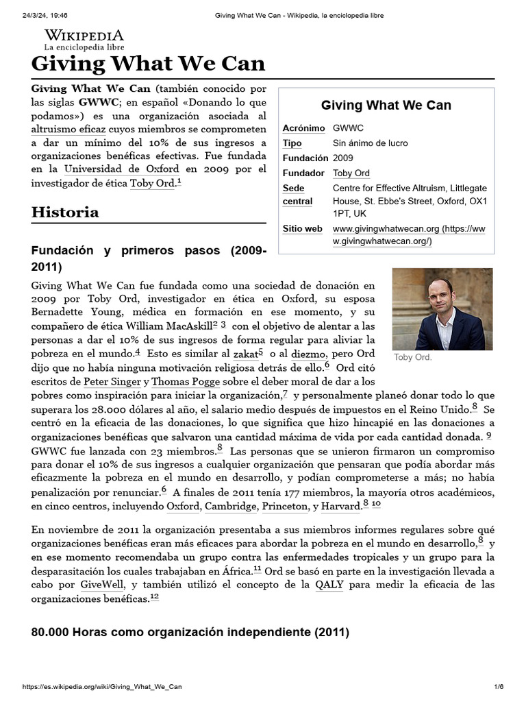 Giving What We Can - Wikipedia, La Enciclopedia Libre | PDF