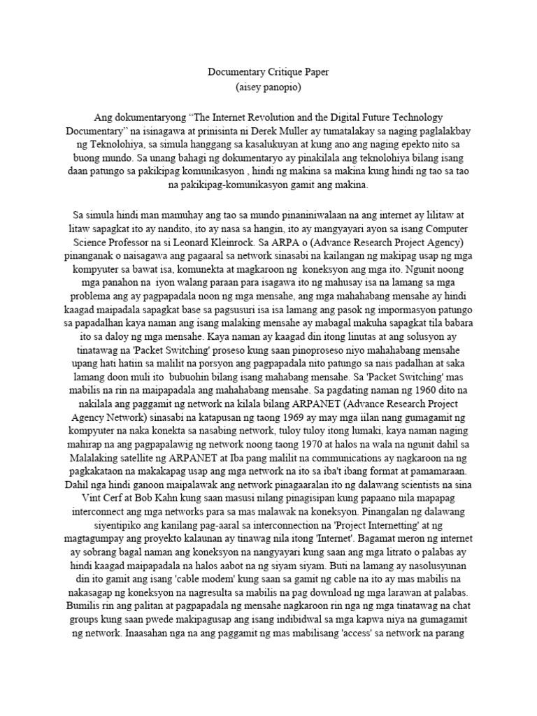 Documentary Critique Paper Aisey Panopio | PDF