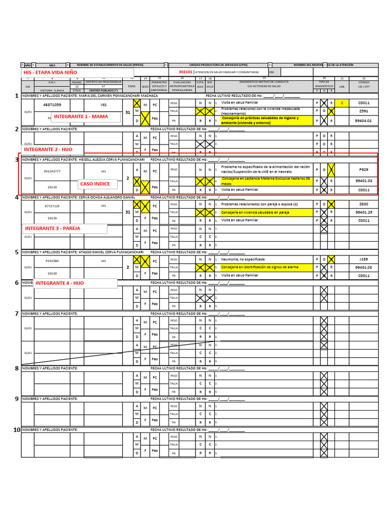 HIS EJEMPLO 2da VISITA DOMICILIARIA APS NIÑO CON CRED COMPLETO SIN SUPLEMENTACION | PDF ...
