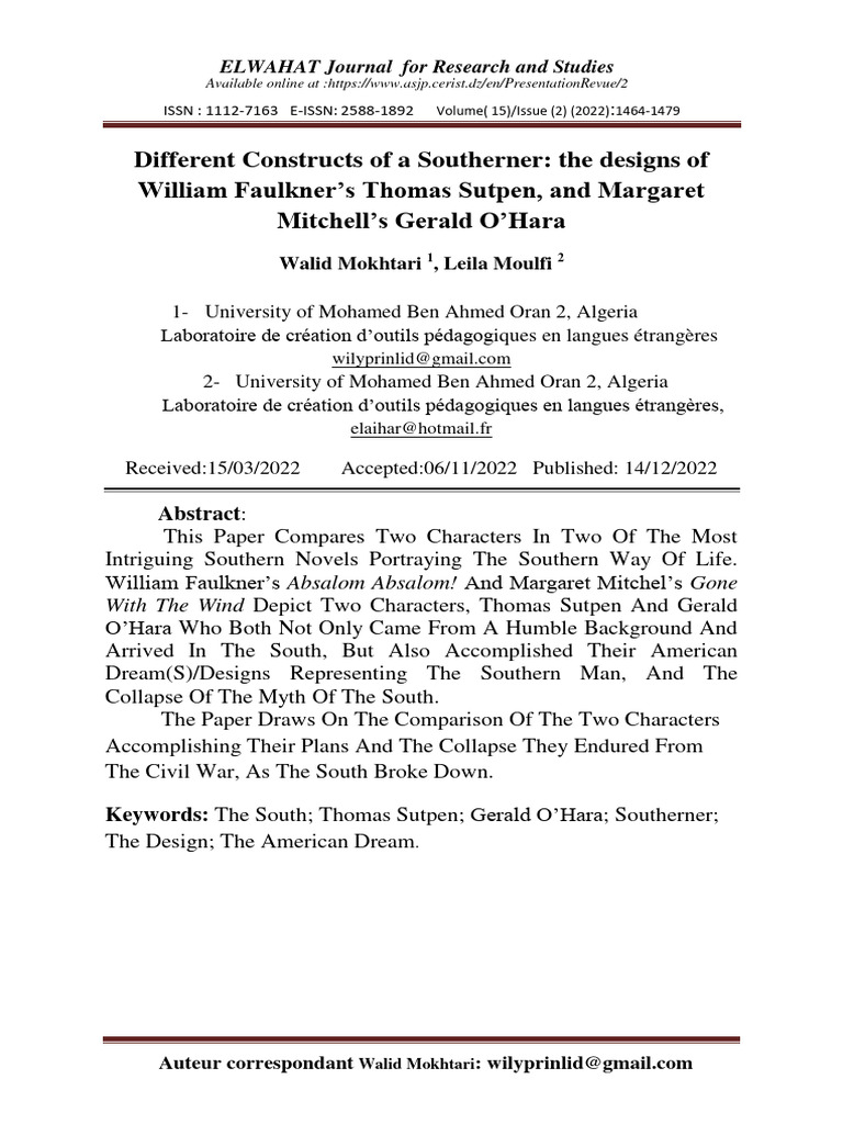 Southern Literary Character Study | PDF