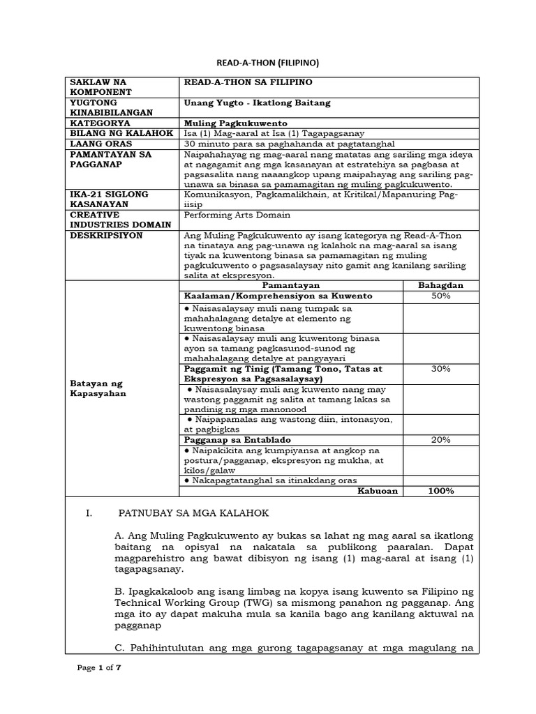 Guidelines 2023 Rfot Read A Thon | PDF