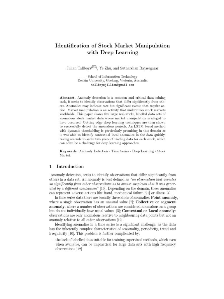 Identification of Stock Market Manipulation With D | PDF | Deep Learning | Machine Learning