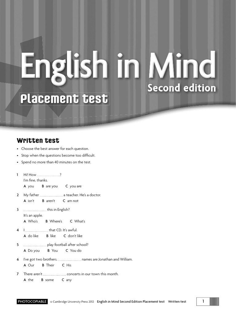 English Placement Tests Keys | PDF