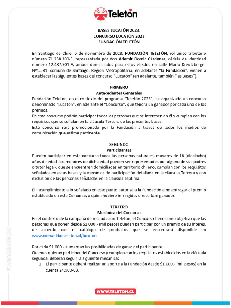 Bases Legales Teleton Lucaton Firmadigitalcertificada | PDF