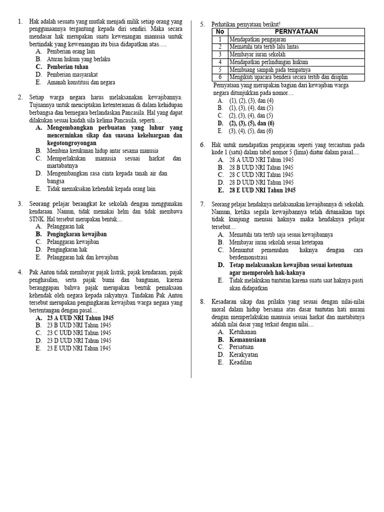 Latihan Soal 1 Dan 2 PKN | PDF | Politik