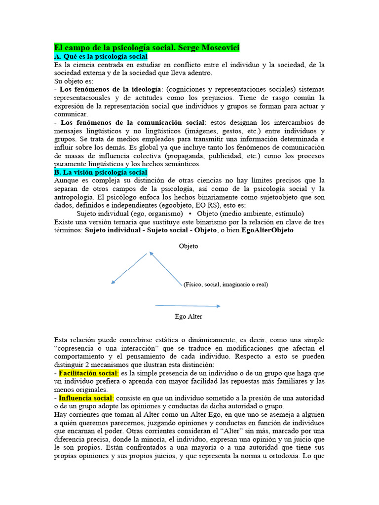 El Campo de La Psicología Social. Serge Moscovici | PDF | Psicología ...