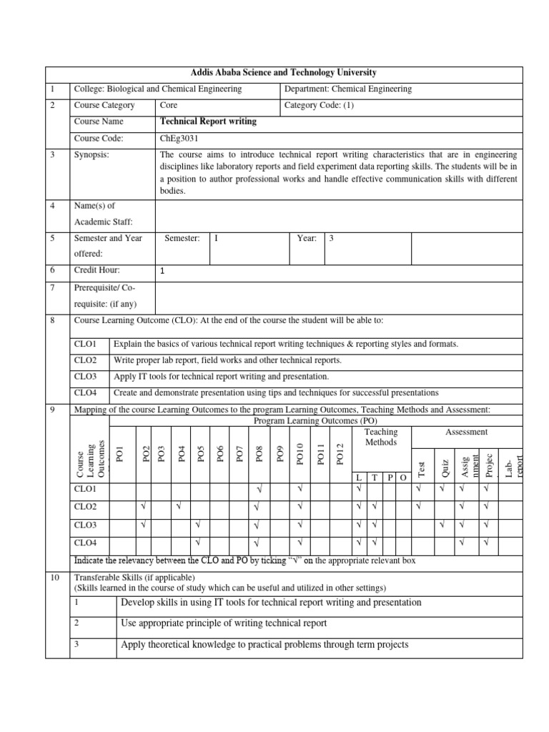 CLO - Technical Report Writing Final Edited | PDF | Engineering ...