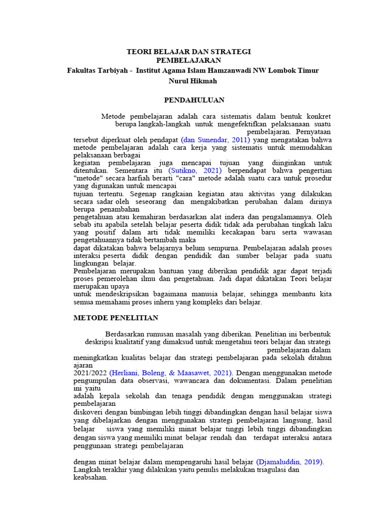 Teori Belajar Dan Strategi Pembelajaran | PDF | Karier & Perkembangan | Kesehatan Holistik