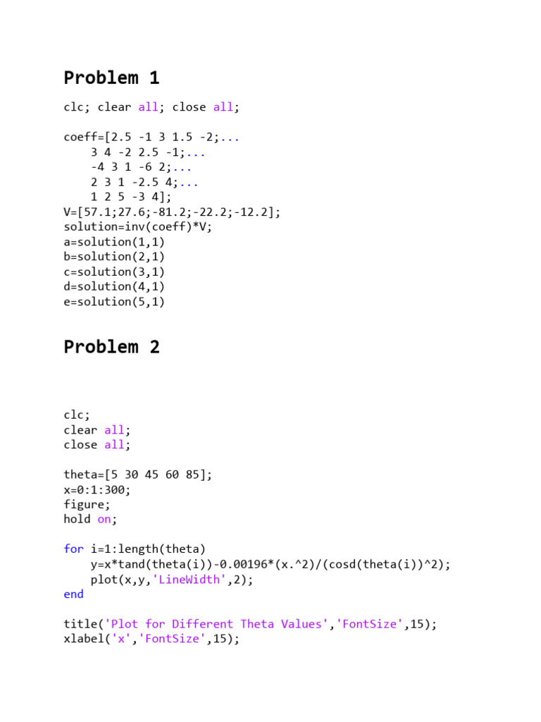 MATLAB Problems: Regression & Plotting | PDF