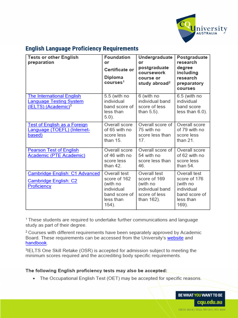 English Proficiency Test Requirements | PDF | Postgraduate Education ...