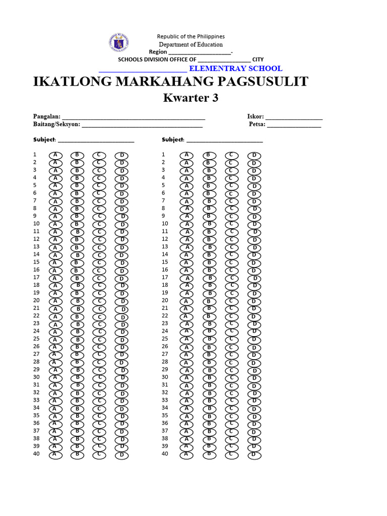 Grade 4 ELLNA Answer Sheet Template | PDF