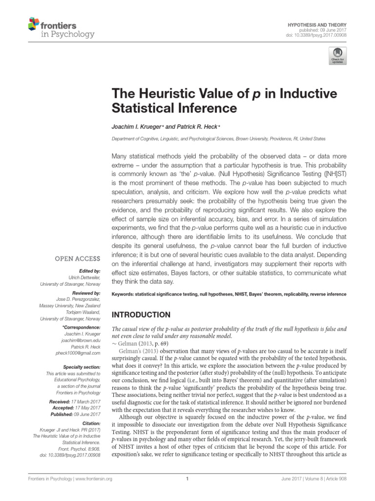 The Heuristic Value of P in Inductive Statistical Inference | PDF ...
