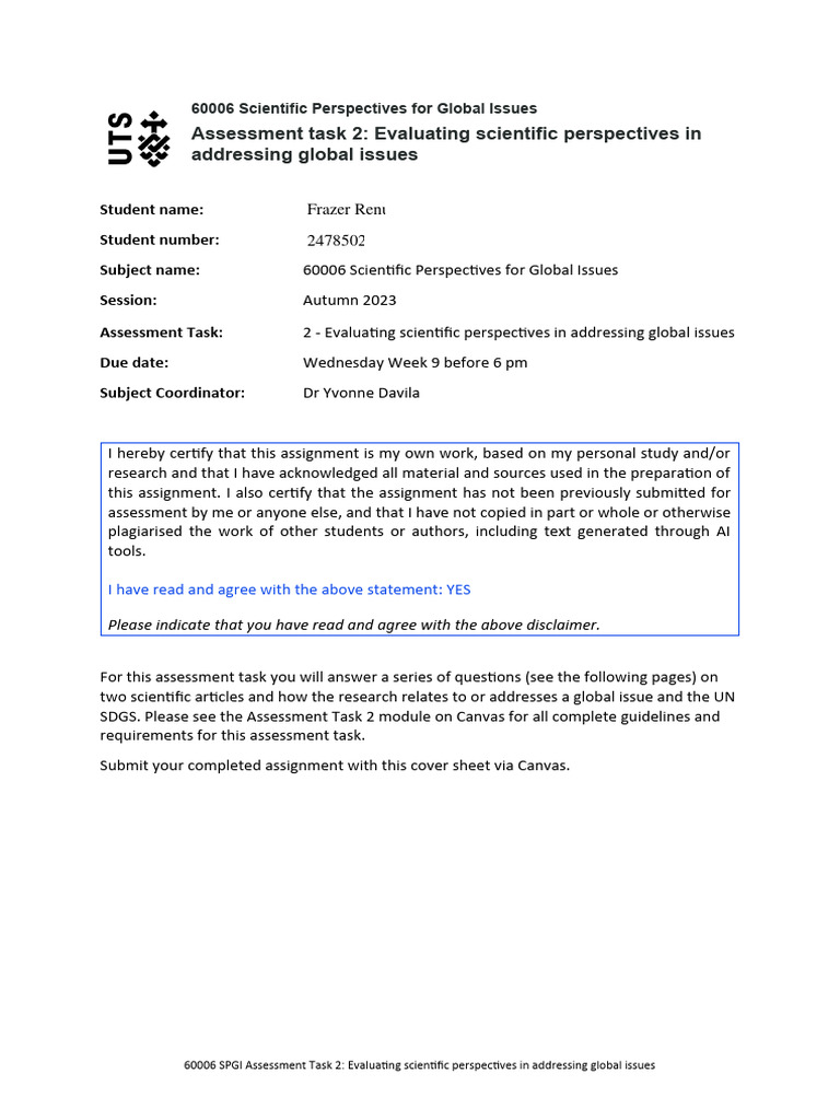SPGI AUT23 Assessment Task 2 Worksheet | PDF | Water Pollution | Groundwater