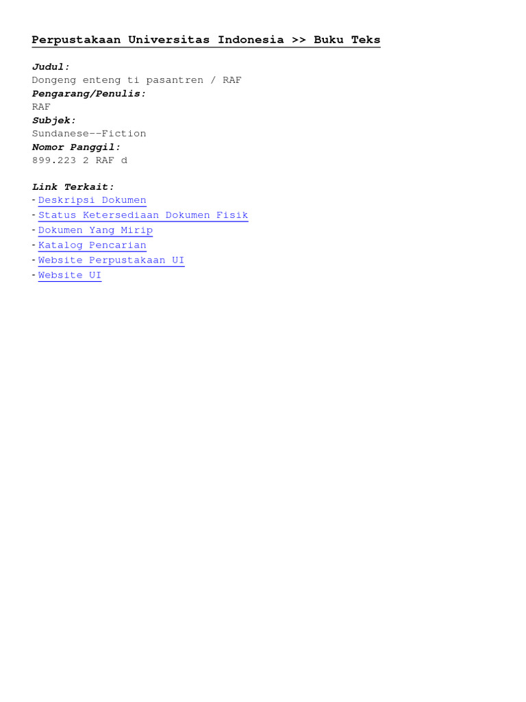 Perpustakaan Universitas Indonesia Buku Teks: Dongeng Enteng Ti Pasantren / RAF | PDF | Ilmu ...