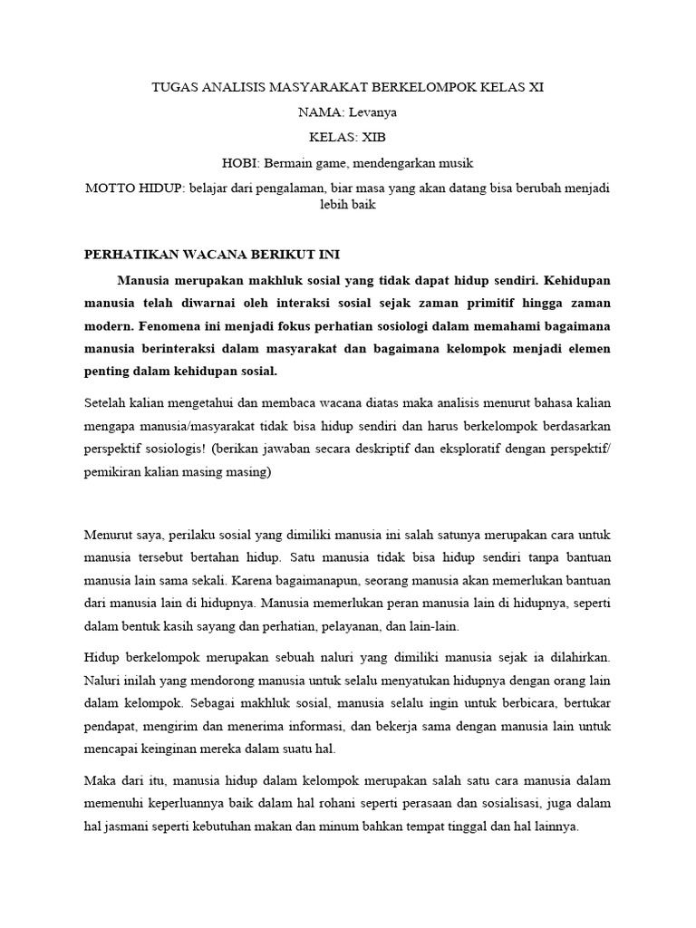 Levanya Xib 03 Tugas Analisis Masyarakat Berkelompok Kelas Xi Pdf 