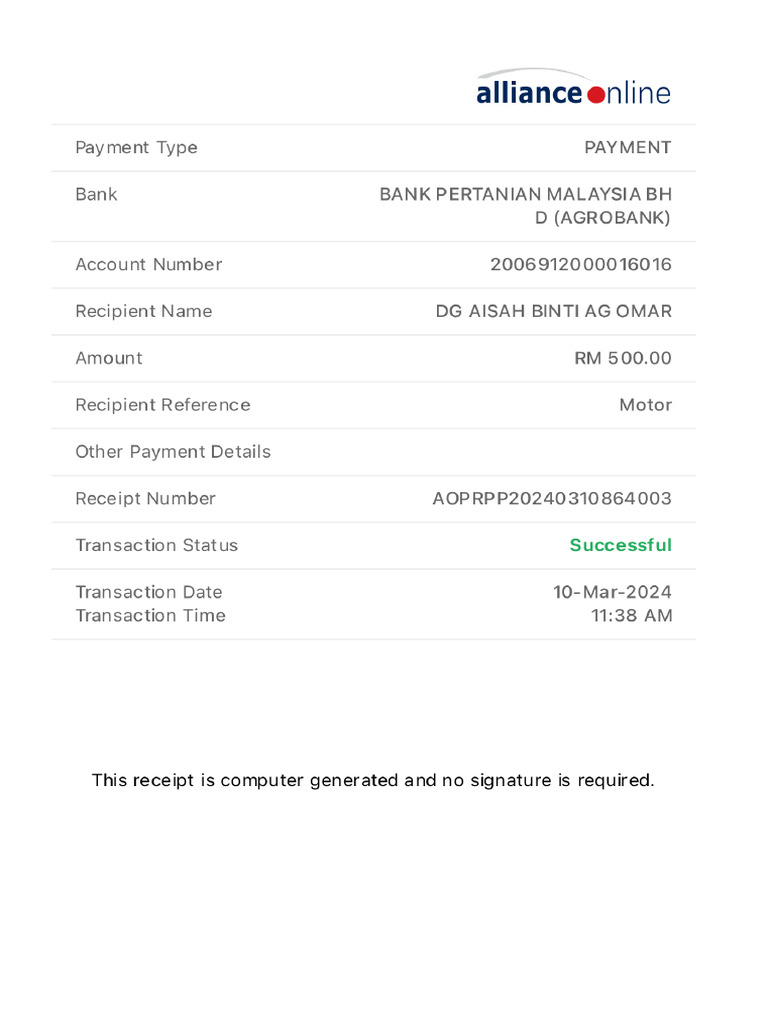 AllianceReceipt 1 | PDF