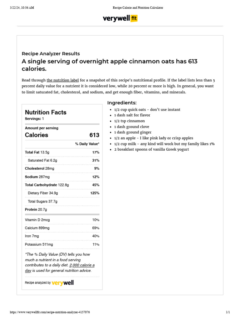 Recipe Calorie and Nutrition Analysis | PDF | Nutrition Facts Label ...