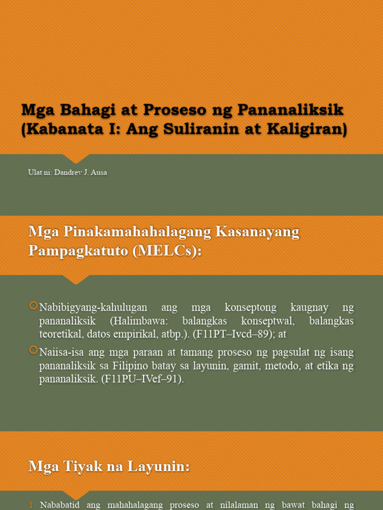 Mga Bahagi at Proseso NG Pananaliksik (Kabanata I: Ang Suliranin at Kaligiran) | PDF