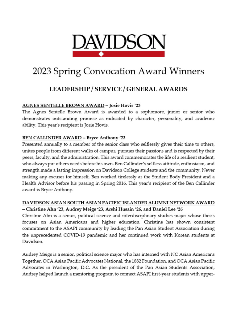 2023 Convocation Awards With Descriptions | PDF | Sports & Recreation