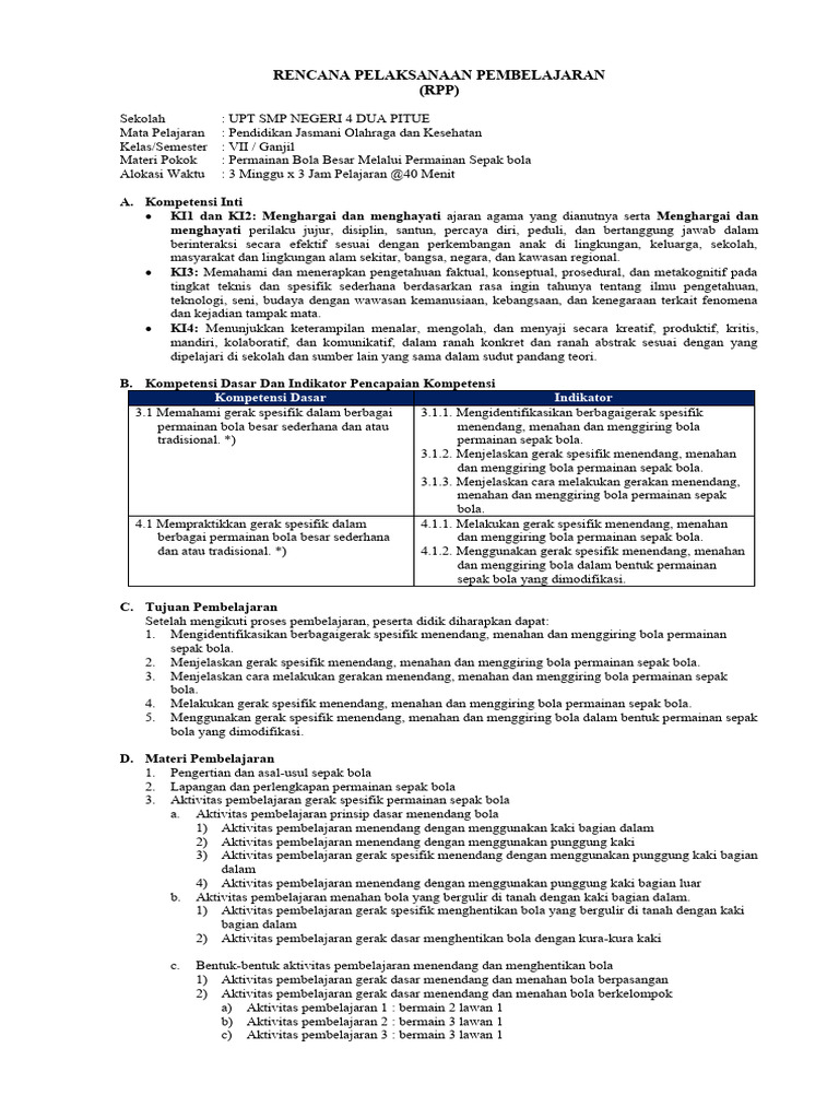 RPP 1.1 - Sepak Bola | PDF