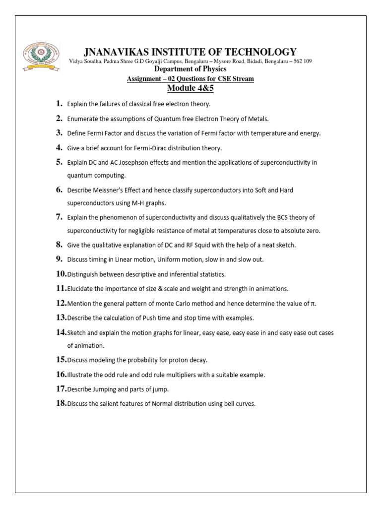 Physics Assignment CSE Stream | PDF