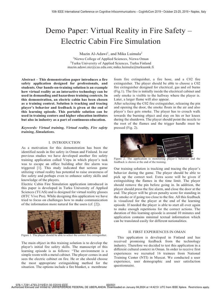 Demo Paper Virtual Reality in Fire Safety Electric Cabin Fire ...