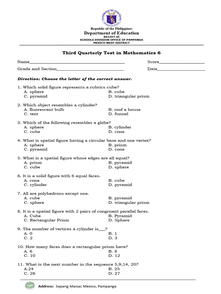 3rd Quarter MATH 6 - Q3 | PDF
