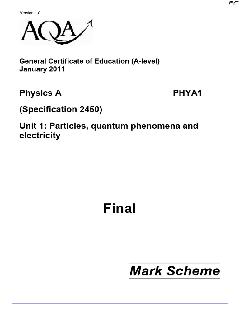 January 2011 MS - Unit 1 AQA Physics A-Level | PDF | Quark | Hadron
