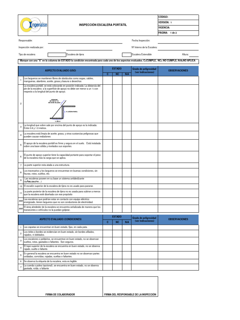 Check List de Escala | Descargar gratis PDF | Escalera