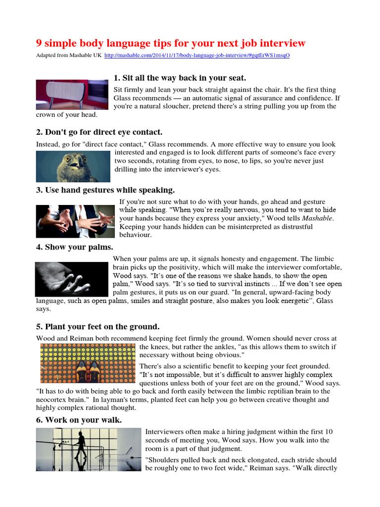9 Simple Body Language Tips For Your Next Interview | PDF