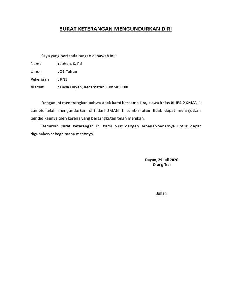 Surat Keterangan Berhenti Sekolah | PDF