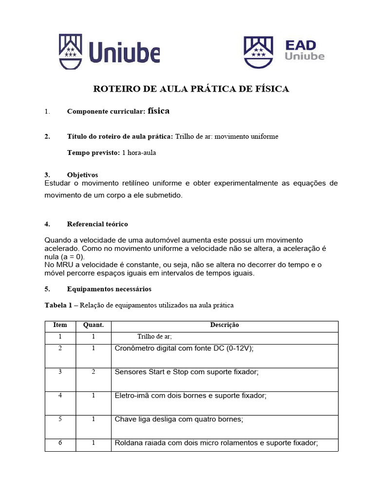 Pratica Sobre Movimento Retilineo Uniforme Fasica | PDF