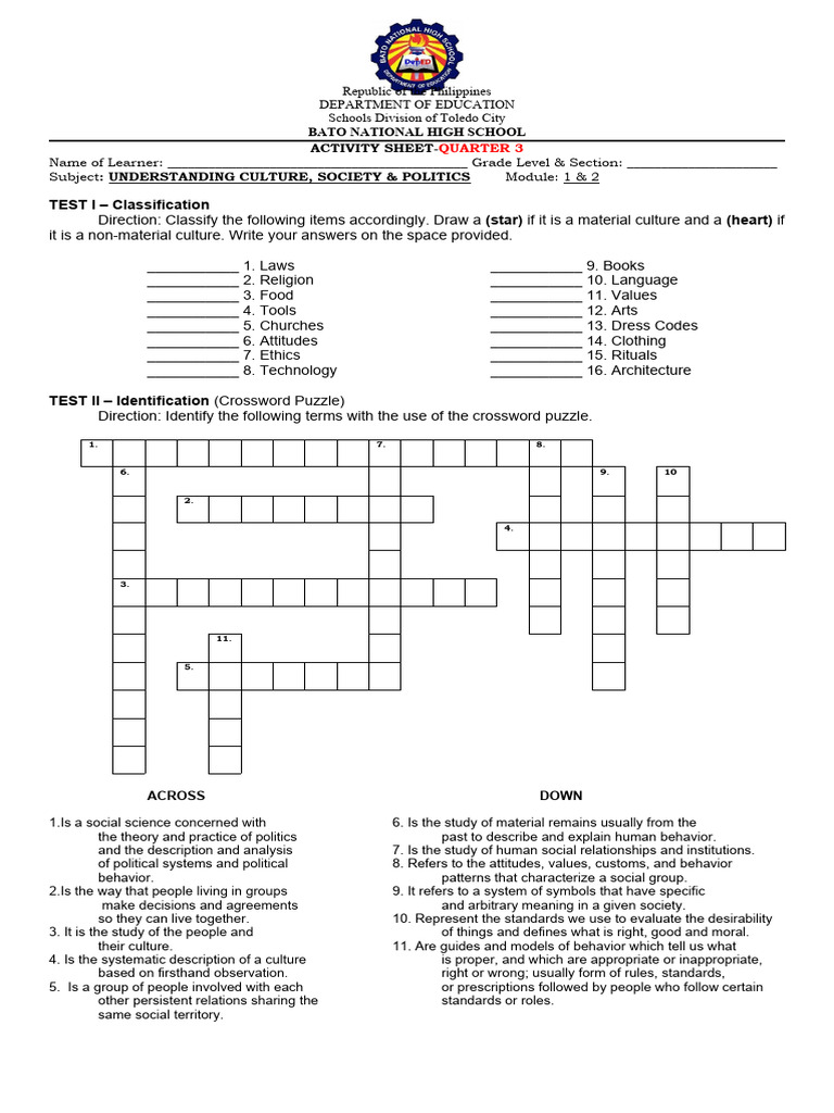 Q3-Ucsp-Activity Sheet-M1-M2 | PDF | Society | Behavior