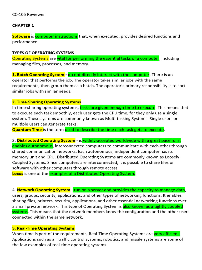 CC105 Reviewer | PDF | Operating System | Software Development