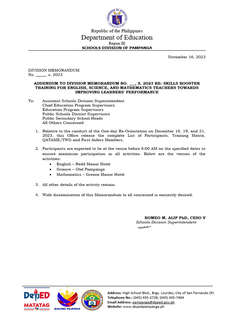 Memo NLC Skills Booster For Untrained ESM Teachers On The NLC Addendum | PDF | Philippines