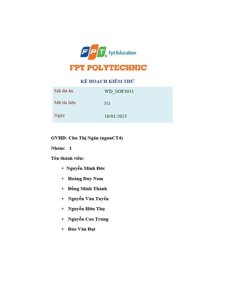 Test Plan Nhóm 2 | PDF