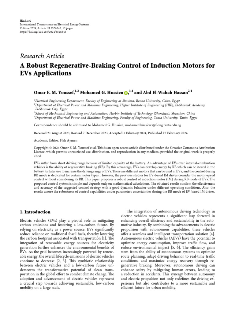 A Robust Regenerative-Braking Control of Induction | PDF | Electric Vehicle | Electric Motor