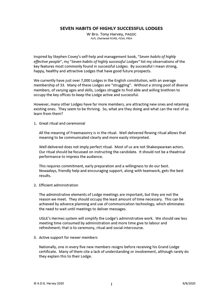 Seven Habits of Successful Masonic Lodges | PDF | Freemasonry