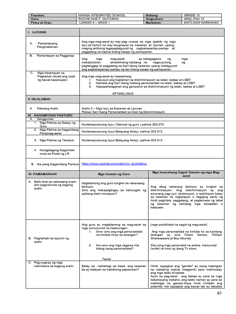DLL Arpan10 Q3 W4 | PDF