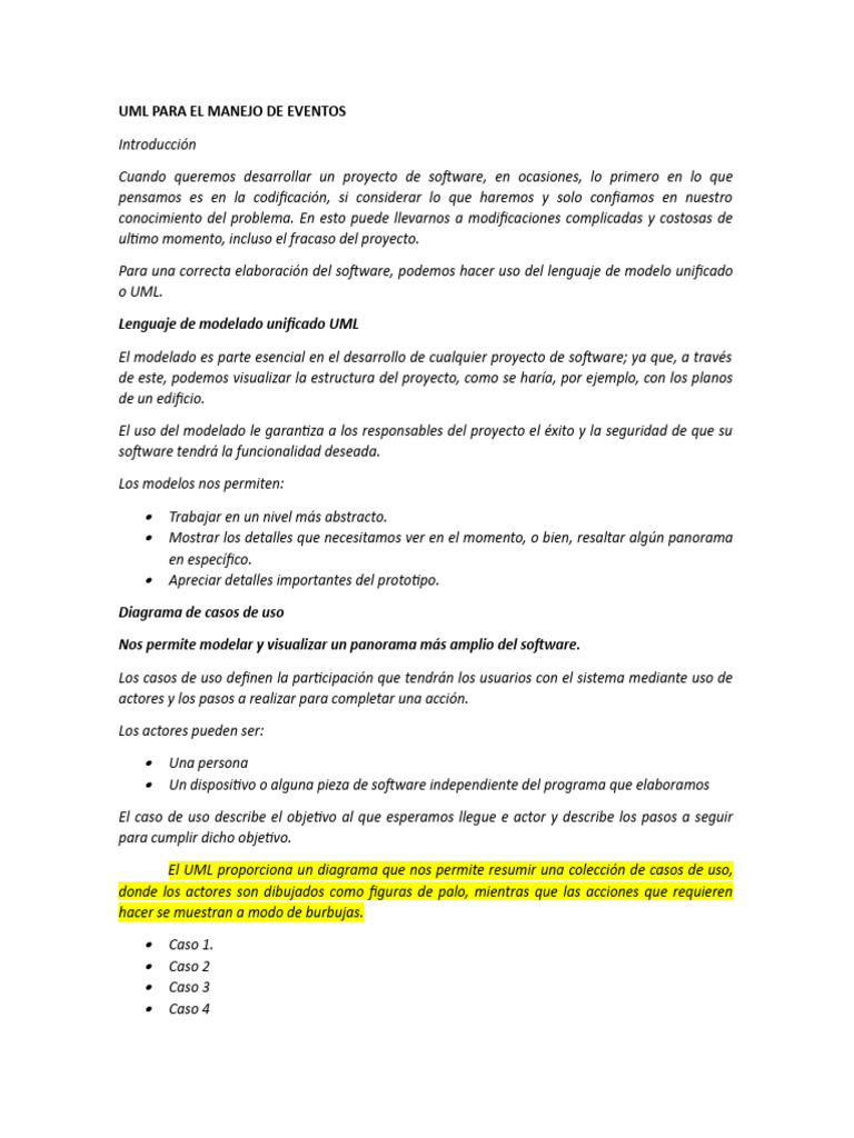 Lección 1 UML PARA EL MANEJO DE EVENTOS | PDF | Caso de uso | Lenguaje de modelado unificado
