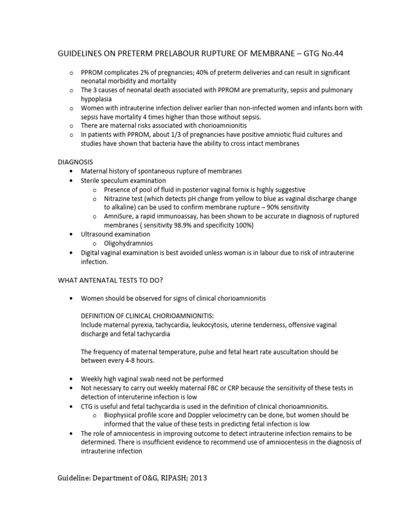 BRN MN 21 01 Guideline 2013 Eng Management Preterm Prelabour Rupture Membranes | Download Free ...