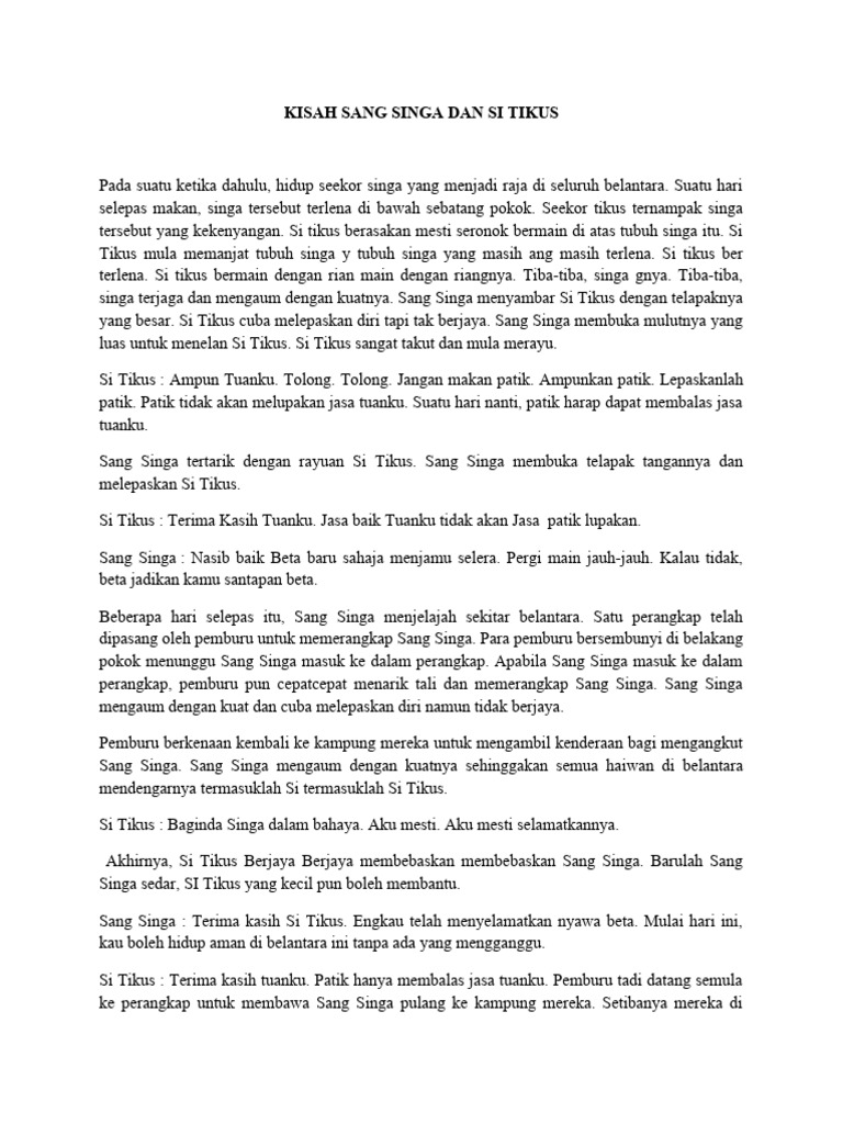 Kisah Sang Singa Dan Si Tikus | PDF