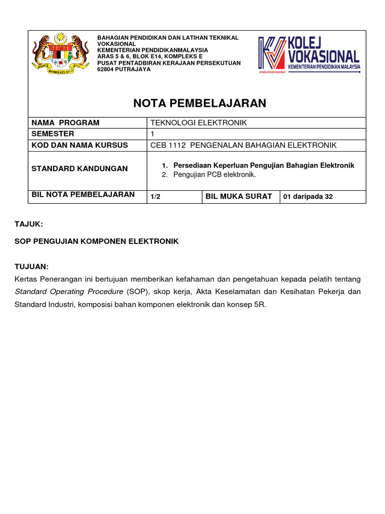 Nota 1 - 1 Pengenalan Bahagian Elektronik | PDF
