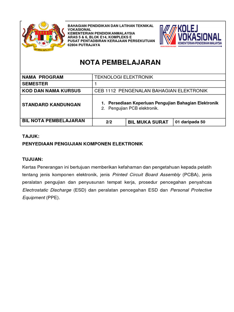 Nota 1 - 2 Pengenalan Bahagian Elektronik | PDF