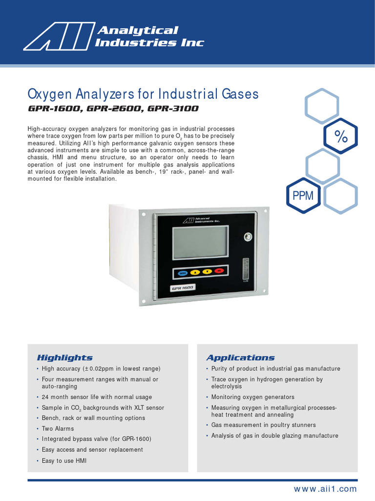 Oxygen Analyzers For Industrial Gas | Download Free PDF | Sensor | Gases