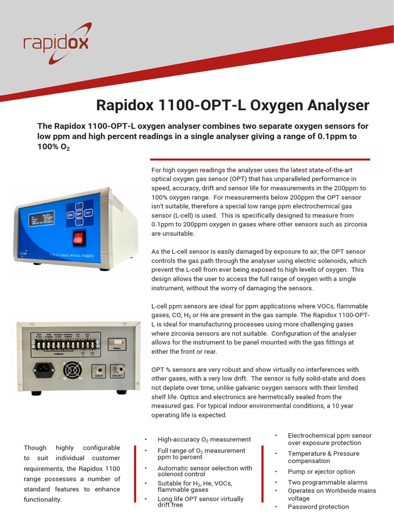 Rapidox 1100 OPT L Technical D11 411 Datasheet 1 | PDF | Gases | Sensor