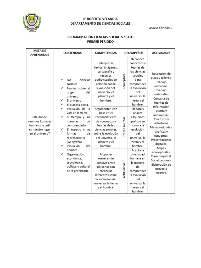 Programa Sociales Sexto - Dot | PDF | Evolución | Science