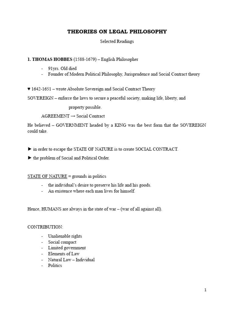 VI. Theories of Legal Philosophers Selected Readings | PDF