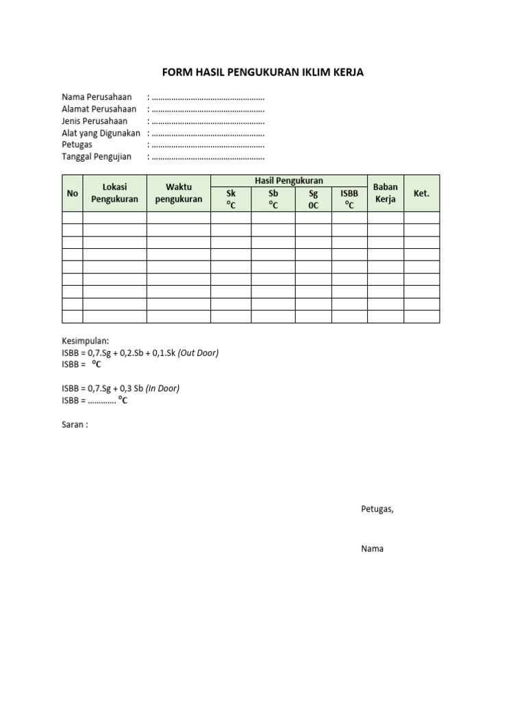 Form Pengukuran Iklim Kerja | PDF