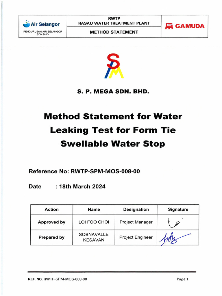 MOS-008 For Water Leaking Test | PDF | Pipe (Fluid Conveyance) | Concrete